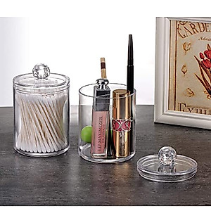 Qtip Dispenser Q-tip Holder Apothecary Jars Bathroom,Premium Quality Clear Plastic Acrylic Container for Q-Tips,Cotton Swab,Cotton Ball,Cotton Rounds,Floss Picks |Small,10 oz,Set of 2