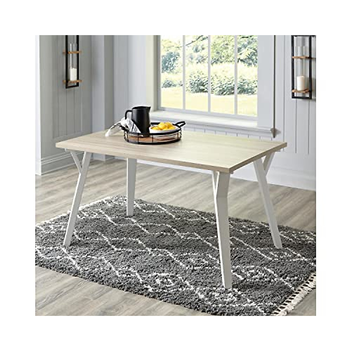 Signature Design by Ashley Grannen Modern Rectangular Dining Room Table, White & Natural Wood