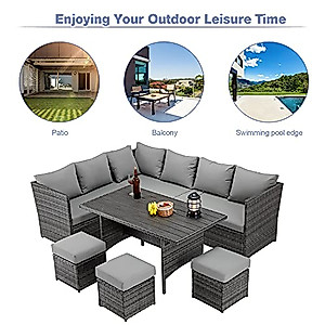 U-MAX 7 Pieces Outdoor Patio Furniture Set,Wicker Patio Furniture Set with Table and Chair, Outdoor Furniture Sets Clearance,Grey Rattan Outdoor Sectional with Grey Cushion