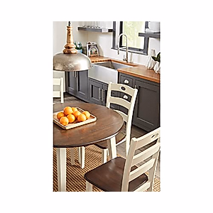 Signature Design by Ashley Woodanville Cottage 40" Round Drop Leaf Dining Table, Cream & Brown