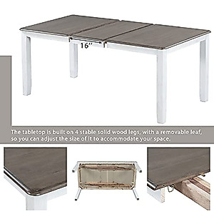 FIQHOME 7-Piece Room, Retro Style Extendable 6 Upholstered, Dining Table and Chairs Set, for Kitchen/Restaurant, Brown+White