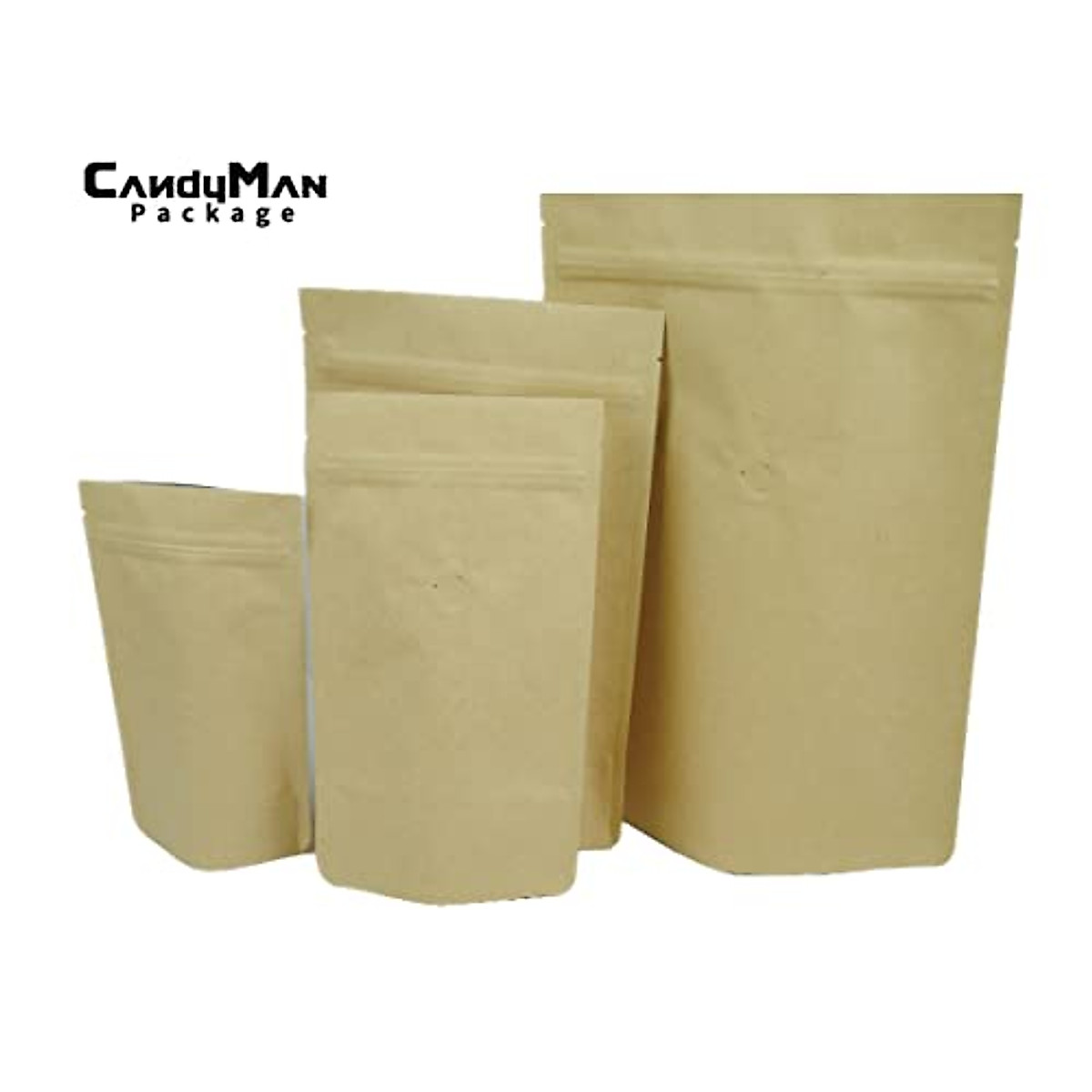 Candyman Package Light Kraft Paper Stand up Zipper Pouch for Coffee Bean with Degassing One Way Valve(25pcs) (4oz/120g)