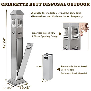 RDUIGT Commercial Stainless Steel Trash Can Outdoor Trash Receptacle with Removable Inner Bucket, All-Metal Construction, Suit for Patio Hotel Street Office Porch