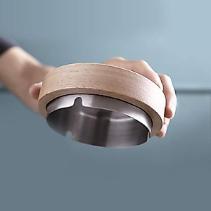 Ashtray with Lid, VViN Windproof Ashtray for Indoor and Outdoor Use, Wooden with Stainless Steel Liner, Portable Ash Tray for Home, Office, Patio, Garden Decoration