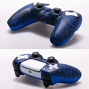 9CDeer 1 Piece of Silicone Transfer Print Protective Cover Skin + 10 Thumb Grips for PlayStation 5 / PS5 Controller Foliage Blue