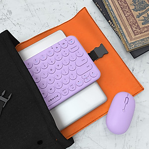 Mini Computer Wireless Keyboard and Mouse Combo, UBOTIE Colorful Compact Silent Linear Switch Round Keycaps TKL Keyboards with Optical Mouse for Travel Business(Purple)
