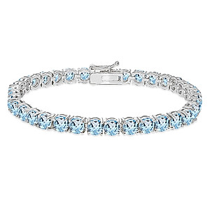 B. BRILLIANT Sterling Silver 5mm Round Genuine, Created or Simulated Gemstone Tennis Bracelet for Women