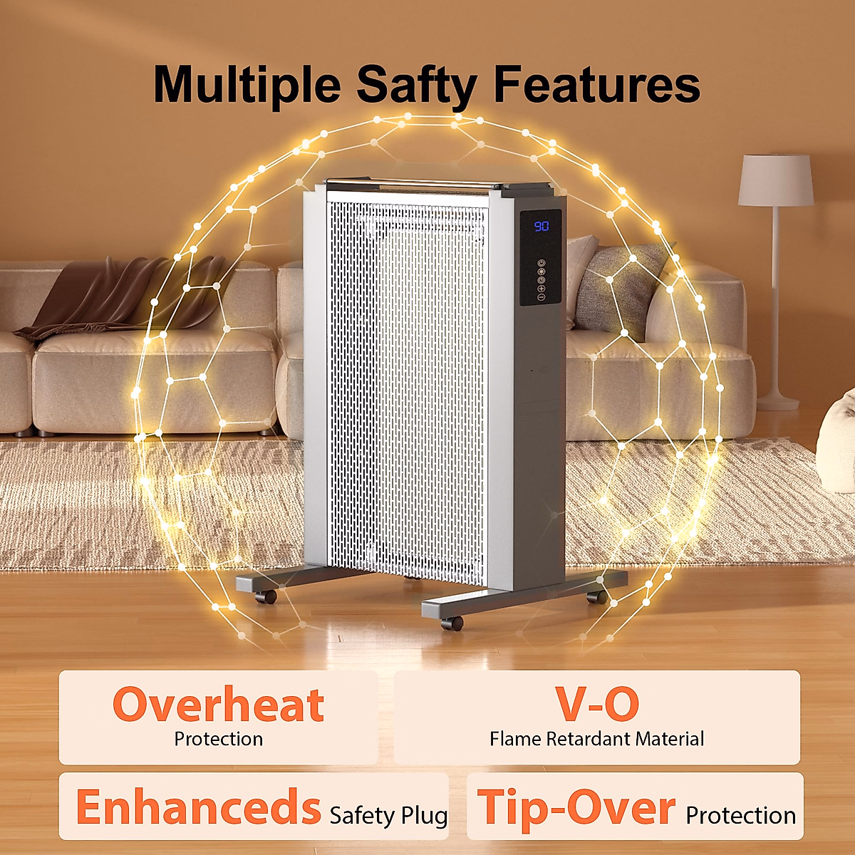 Landeagle Radiator Space Heater with Thermostat, 360° surround heating, Portable Heater with Remote Control, 1500W Electric Heater with Tip-over & Overheat Protection, 12H Timer for Indoor Use (Grey)