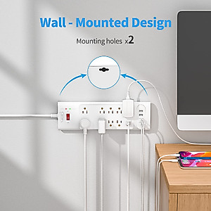 Power Strip, Bototek Surge Protector with 10 AC Outlets and 4 USB Ports,1875W/15A, 2100 Joules, 10 Feet Long Extension Cord for Home, Office, Dorm Essentials, 2100 Joules, ETL Listed- White