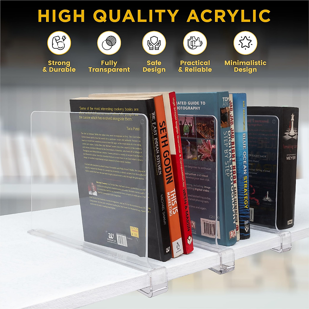 SC Shiza Care Clear Acrylic Shelf Dividers for Closet Organization,Plastic Shelve Divider, Clothes Dividers for Clothes Purses Separators in Bedroom, Kitchen and Office Shelves (4 Pack)