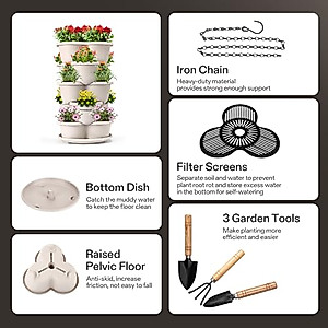 VIVOSUN 5 Tier Vertical Gardening Stackable Planter for Strawberries, Flowers, Herbs, Vegetables, Ivory
