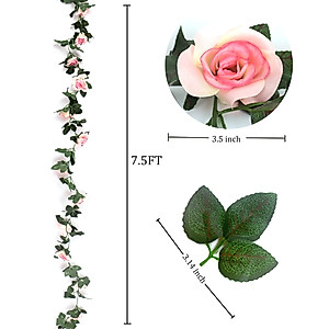 NINAT 4 Pcs 30 FT Artificial Flowers Fake Rose Vine Flower Garland Plants Hanging Rose Ivy for Wedding Arch Home Party Garden Craft Art Background Decor Champagne