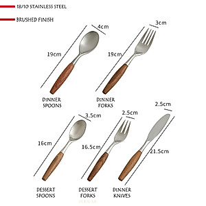 EyMann 20-Piece Stainless Steel Flatware Set with Wooden Handle - 4 Sets of Wooden Cutlery Utensils Set - Elegant Brushed Silverware Set for Home, Restaurant, Wedding, Party (Service for 4)