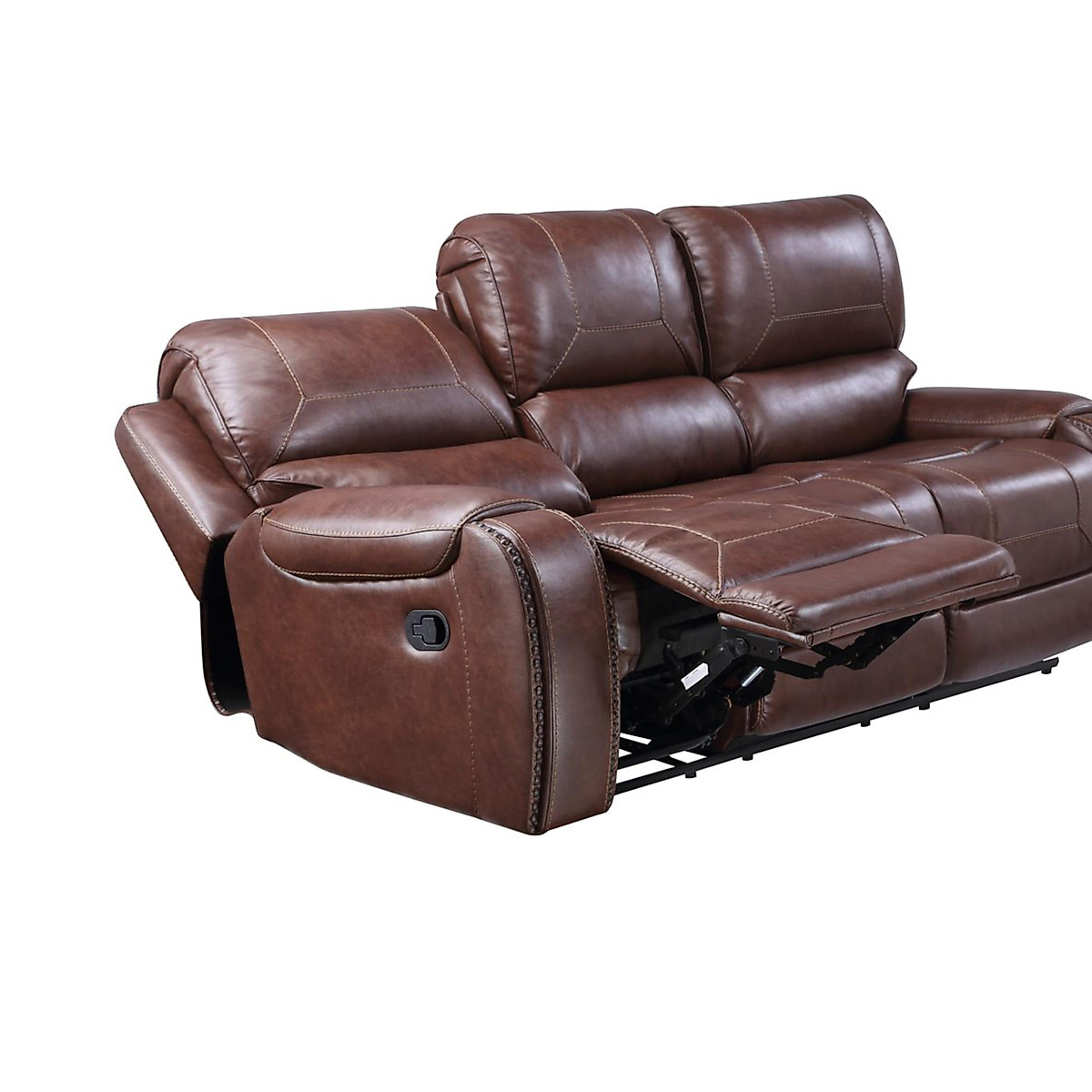 Steve Silver Keily Faux-Leather Manual Motion Recliner Sofas, 2 USB Charging Stations and 2 Electrical Outlets, 2 Cupholders, 86" L x 39" W x 41" H, Brown