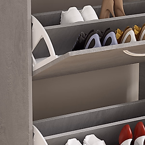 AIEGLE Shoe Cabinet with 3 Flip Drawers, Modern Shoe Storage Cabinet for Entryway, Freestanding Shoe Rack for Small Space, Grey (22.4" W x 9.4" D x 42.1" H)