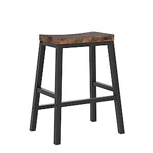 HOOBRO Bar Stools, Set of 2 Bar Chairs, 23.6 Inch Saddle Stools, Kitchen Counter Stools with Footrests, Industrial Stools for Dining Room, Kitchen, Counter, Bar, Rustic Brown and Black BF02MD01