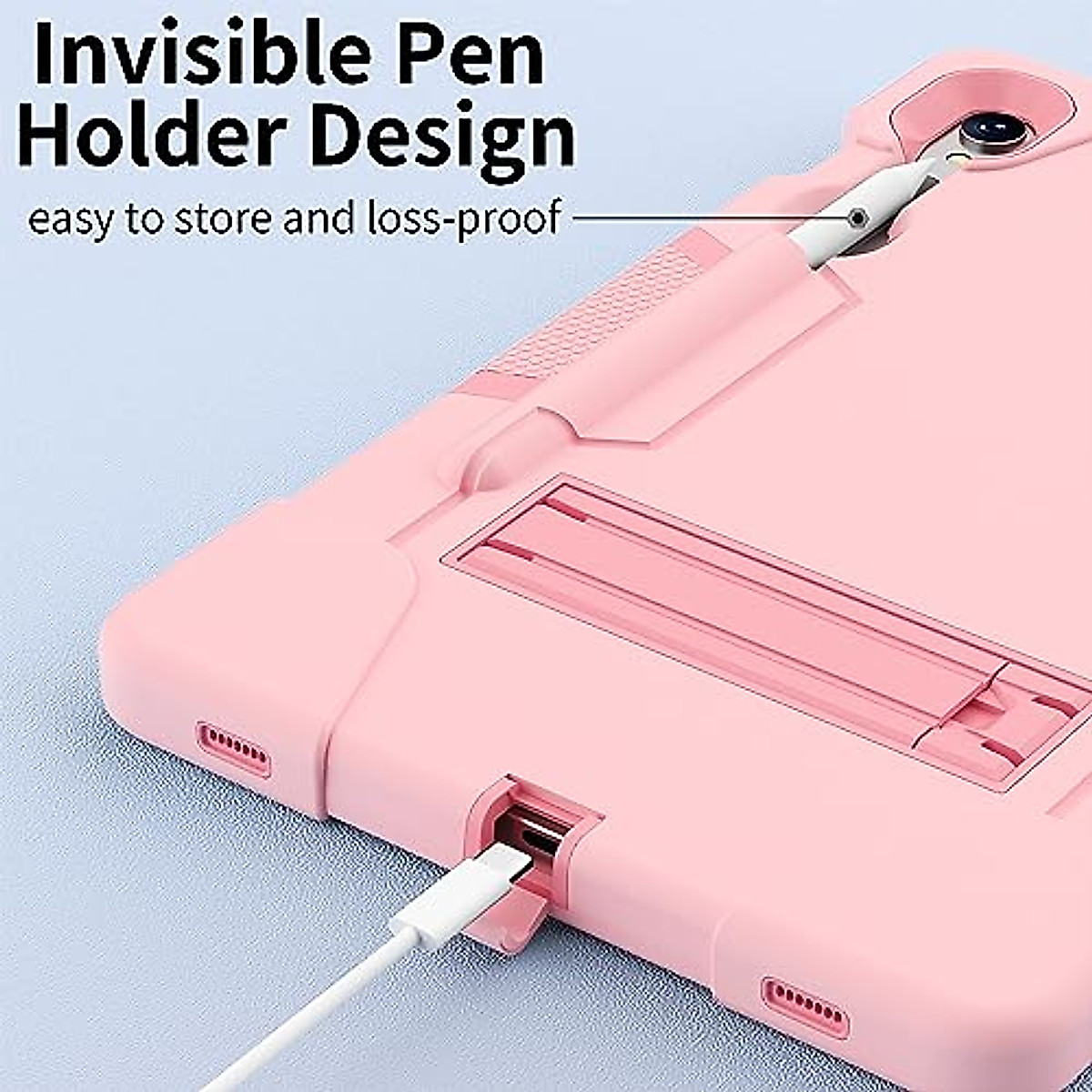 Kezigud Shockproof Kickstand Case for Galaxy Tab S9 11''/S9 FE 10.9'', Heavy Duty Hybrid Rugged Three Layer Soft Silicone+Hard PC with S-Pen Holder Cover for Samsung Tab S9/S9 FE 2023(Rose Gold)