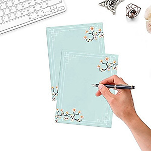 100 Stationery Writing Paper, with Cute Floral Designs Perfect for Notes or Letter Writing - Cherry Blossoms