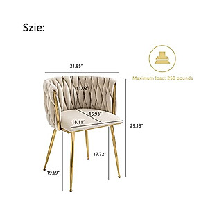 Nrizc Velvet Dining Chairs Set of 2, Woven Upholstered Dining Chairs with Gold Metal Legs, Modern Accent Chairs for Living Room, Dining Room, Kitchen