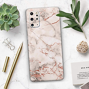 DesignSkinz Rose Pink Marble & Digital Gold Frosted Foil V4 Protective Vinyl Decal Wrap Skin Cover Compatible with The Samsung Galaxy S20 (Screen Trim & Back Glass Skin)