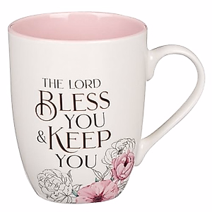 Christian Art Gifts Inspirational Ceramic Coffee & Tea Scripture Mug for Women: May the Lord Bless You Encouraging Bible Verse, Microwave & Dishwasher Safe Novelty Drinkware, White/Pink Floral, 12 oz.
