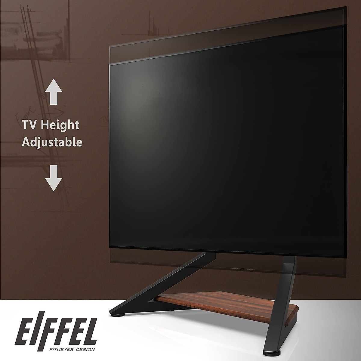 FITUEYES Design Universal Tabletop TV Stand for 55-86 inch TV LCD LED, Modern TV Stand Height Adjustable with Wooden Base, Eiffel Series TV Mount Stand