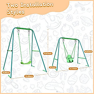 Kiriner Swing Set Outdoor Swings for Kids Toddlers with Waterproof Metal A-Frame, 4 Anchors, Two Swing Seats Swing Sets for Backyard Playground 2-in-1 Swing Set