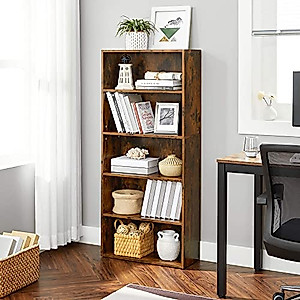 VASAGLE Bookshelf, 5-Tier Open Bookcase with Adjustable Storage Shelves, Floor Standing Unit, Rustic Brown ULBC165X01