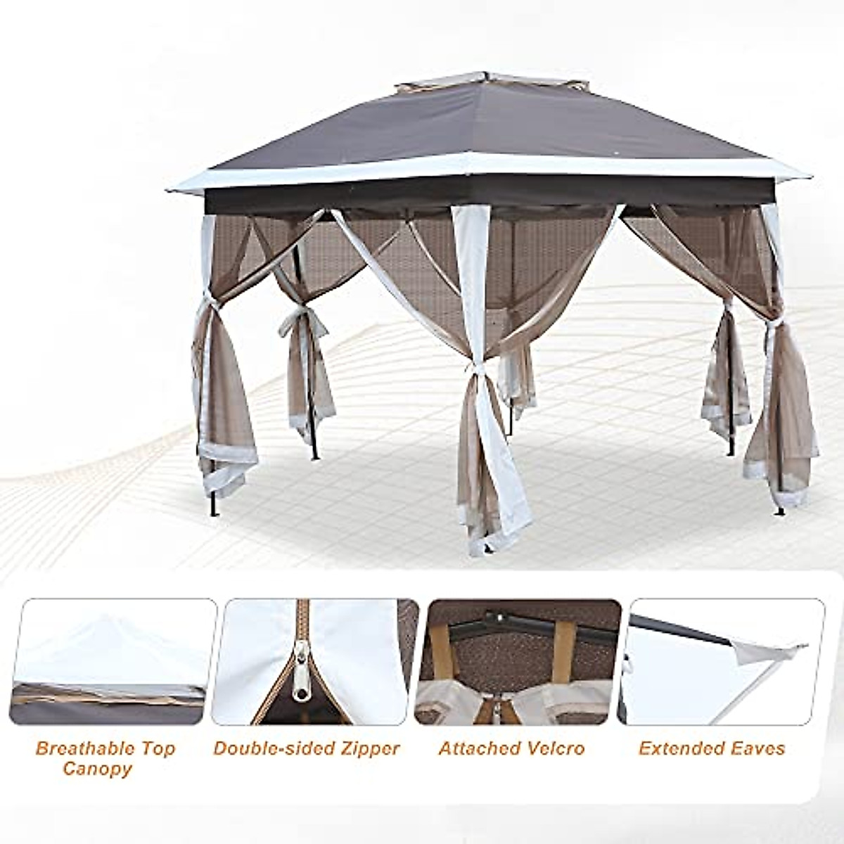 LONABR 12’ X 12’ Pop Up Gazebo with Mosquito Netting Hexagonal Outdoor Canopy for Patio,Garden,Backyard Tent Canopy with Strong Iron Frame Storage Bag