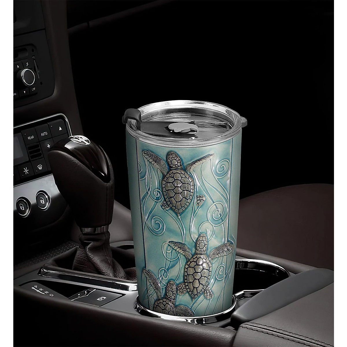 20oz Printed Ceramic Sea Turtle Tumbler, Beach, Ocean Gifts for Turtle Lovers, Coffee Thermos for Women, Men, Stainless Steel Double Wall Vacuum Insulated Coffee Mug, Travel Cup with Lid