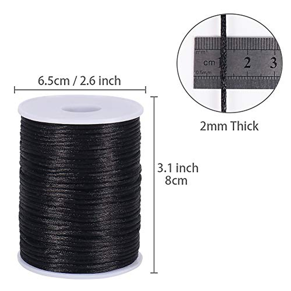 Tenn Well 2mm Satin Cord, 295 Feet Black Silky Rattail Nylon Cord for Jewelry Making, Macrame Bracelets, Necklaces, Beading, Arts and Crafts