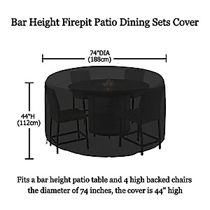 ‎Izzybang Bar Height Firepit Patio Dining Sets Cover Heavy Duty Waterproof 74 Inch Tall Round Patio Bar Height Table and Chair Set Covers, 74" Diameter x 44" H