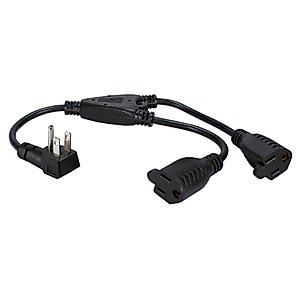 QVS PPRT-ADPT2 12-Inch 3-Prong Outlet Saver Splitter Power Adapter with 90-Degrees Flat Plug