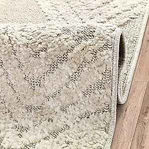 Antep Rugs Palafito 8x10 Geometric Shag Diamond High-Low Pile Textured Indoor Area Rug (Beige, 7'10" x 10')