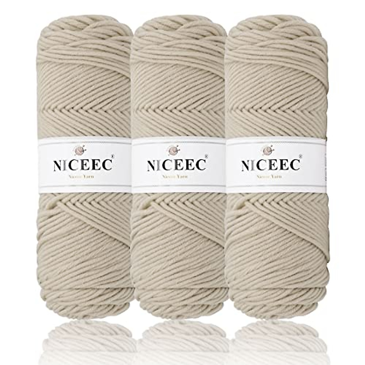 NICEEC 3 Skeins Soft Yarn 100% Acrylic Yarn 8 Ply Yarn Beige Yarn for Crochet Knitting Light Worsted Yarn Blanket Yarn for DIY Craft Total Length 3×135 yds/3×100g-Beige