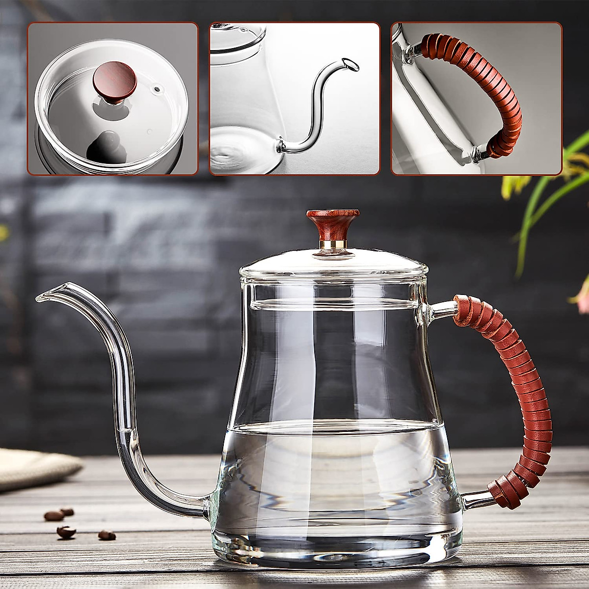 Unbreakable Gooseneck Kettle for Drip Coffee 20OZ Pour Over Coffee Kettle Tea Kettle for Stove Top,600ml/20oz Glass Coffee Kettle with Lid,Water Kettle Coffee Pot