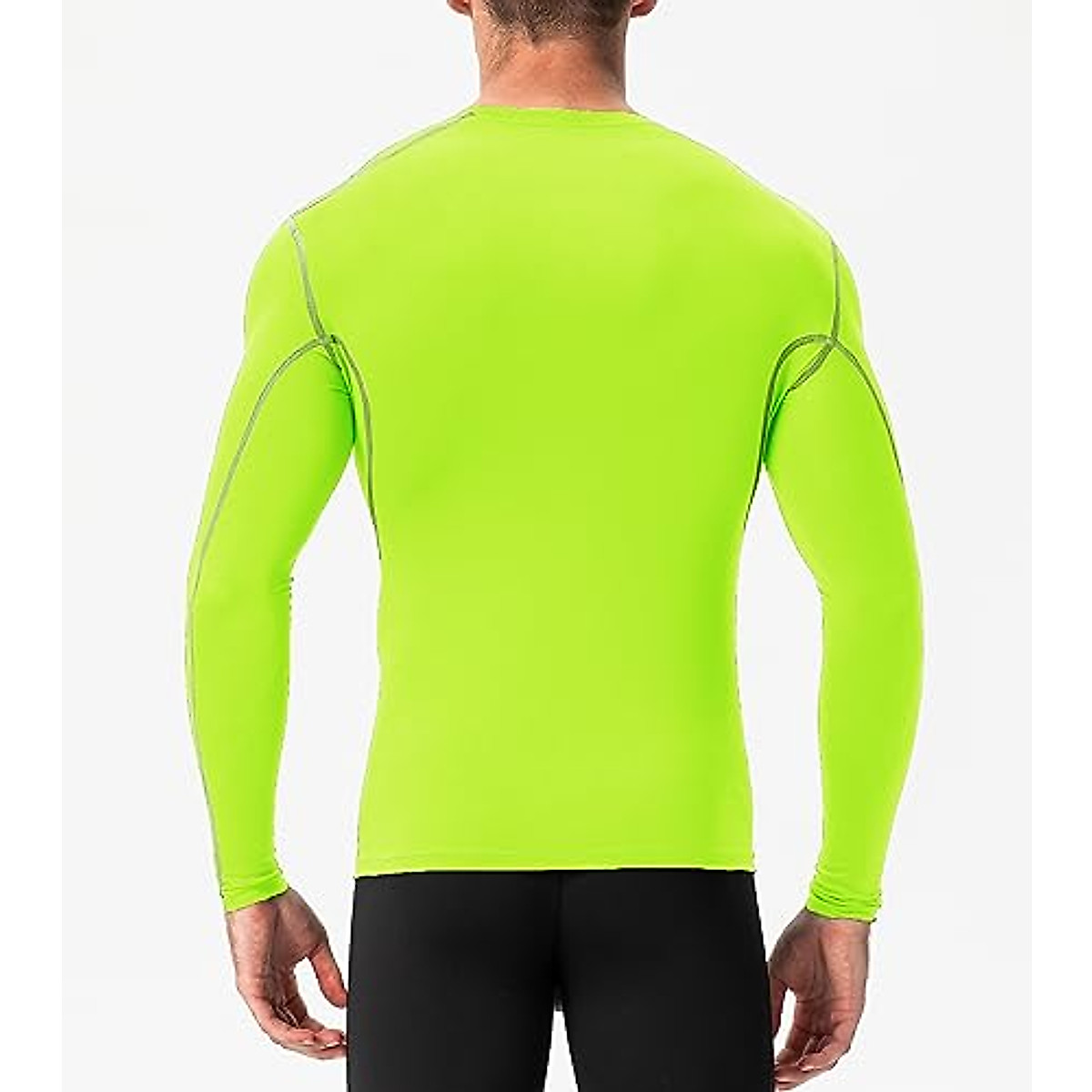 Fluorescent Green Compression Shirts Mens Long Sleeve Running Gym Top Shirts Lightweight Sports Baselayer Undershirt