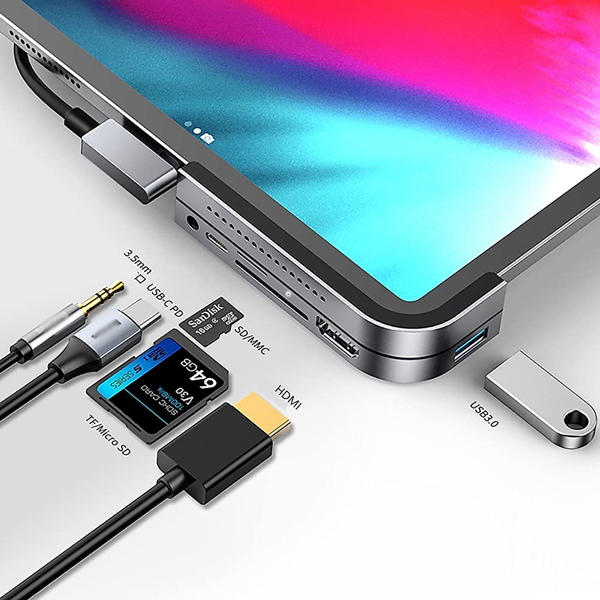 Port Expander 6 in 1 USB-C Splitter USB C Hub Adapter with 4K HDMI, USB 3.0, SD/TF Card Reader, 3.5mm Audio Port, USB C PD, USB C Dock USB Splitter