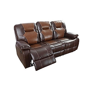 EZLUX 83.5" Leather Sofa 3 Seat, Manual Upholstered Reclining with Cup Holders for Living Room Furniture Home Theater Apartment, Brown