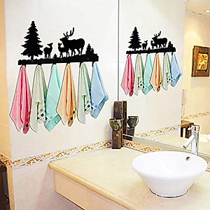 Coat Hooks Wall Mounted, Kathy Metal Towel Hook Rack Moon Cloud Animal Deer Hanger for Bathrooms Door Hanging Key Robe Bag Umbrella- 6 Hooks, black