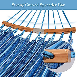 SUNCREAT Hammocks Double Hammock with Curved Spreader Bar, Outdoor Portable Hammock with Carrying Bag & Tree Straps for Bedroom, Patio, Backyard, Balcony, Max 450lbs Capacity, Blue