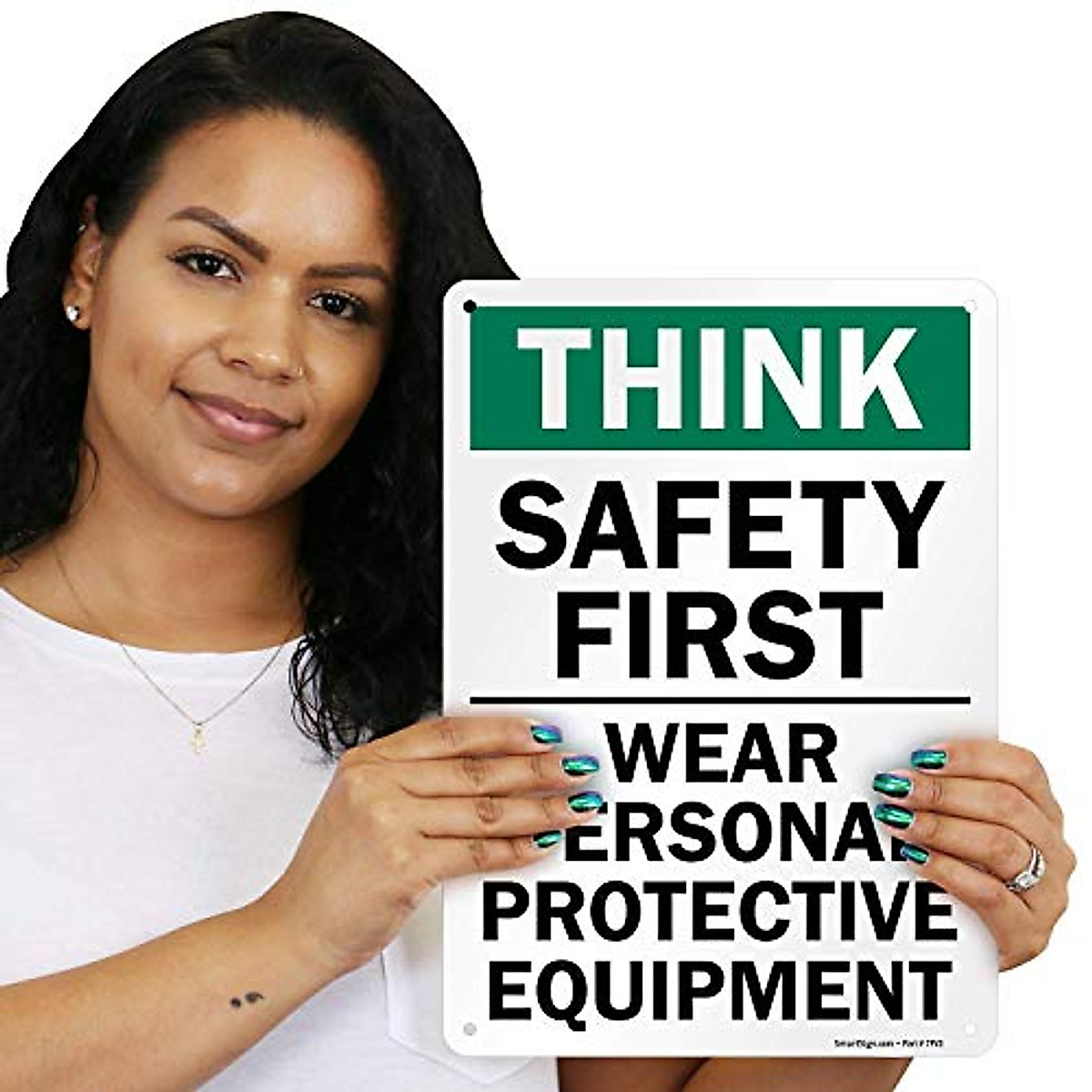 SmartSign - S-2917-AL-14 "Think Safety First - Wear Personal Protective Equipment" Sign | 10" x 14" Aluminum 10" x 14" Non-Reflective Aluminum