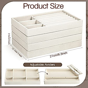 16 Pcs Small Stackable Jewelry Organizer Trays for Drawers, 8.3x5x1 Inch Small Velvet Jewelry Closet Dresser Inserts Divider Rings Earring Storage Display Gift for Women Girl Wedding Birthday (Beige)