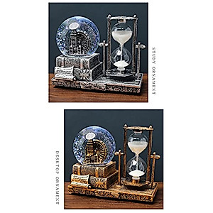 Music Crystal Snow Globe with Hourglass Timer Home Decoration for Living Room Bedroom Book Shelf TV Cabinet Desktop Decor Statue Figurine Table Centerpieces Ornaments (A-Brown)