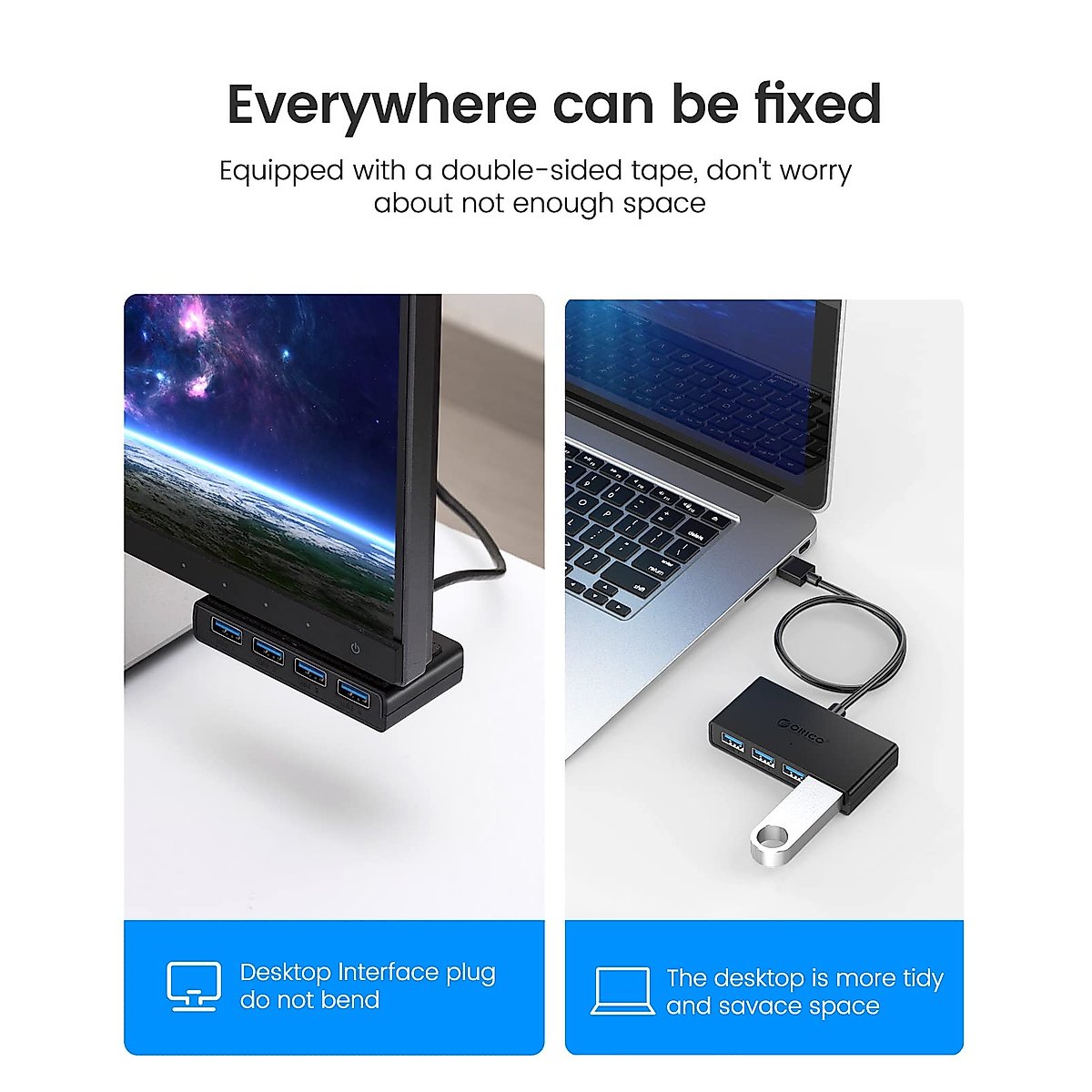 ORICO 4-Port USB 3.0 hub, USB hub 3.0 with Power Supply Port[Charging Not Supported], 5 ft Data Cable for Desktop, iMac, Surface Pro, XPS, USB Flash Drives, Mobile HDD, and More - Black