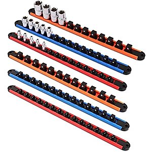 HORUSDY 6PC 360° Swivel ABS Socket Organizer, 1/4-Inch x 28 Clips, 3/8-Inch x 28 Clips, 1/2-Inch x 24 Clips, Premium Quality Socket Holders