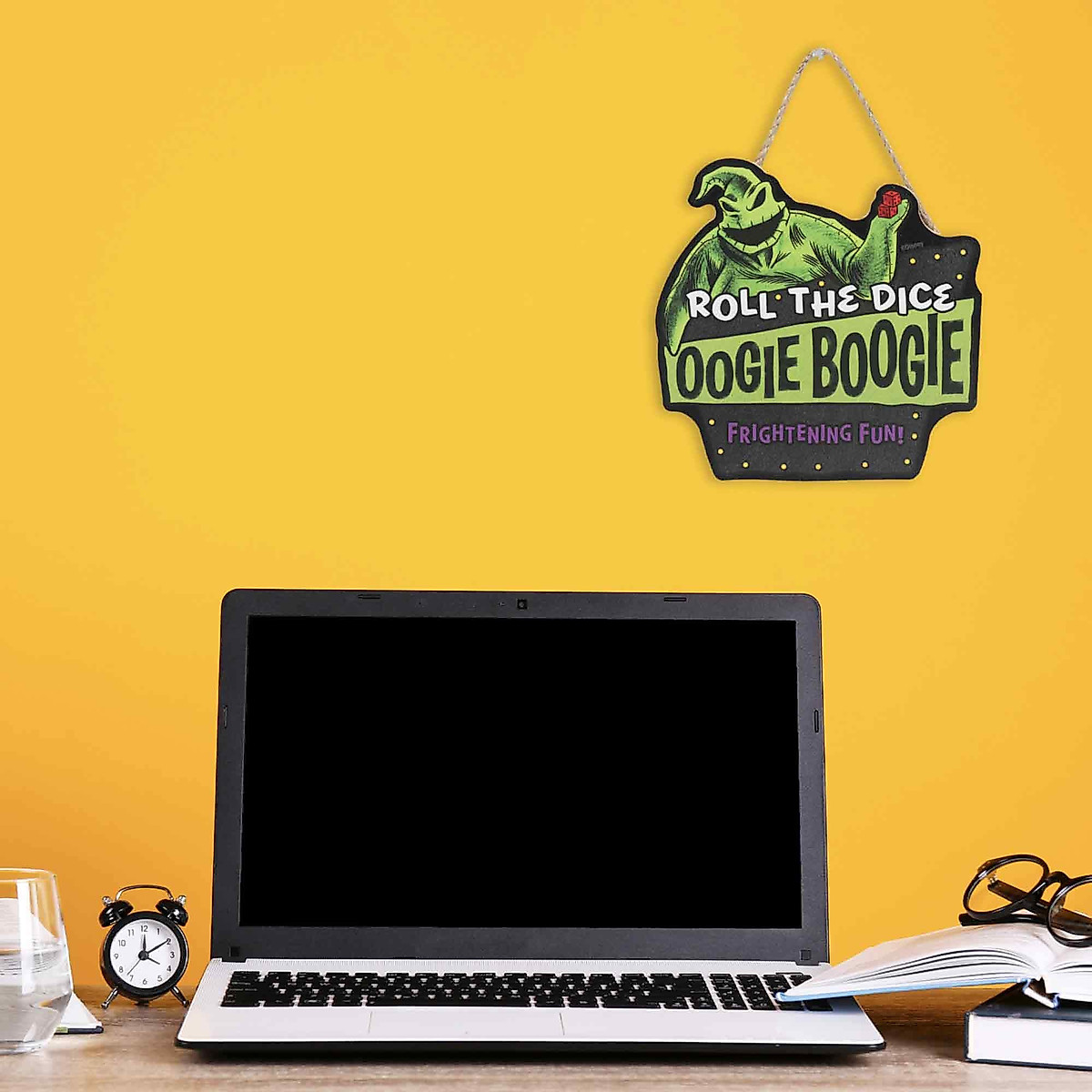 Disney The Nightmare Before Christmas Roll The Dice Oogie Boogie Hanging Wood Wall Decor - Spooky Oogie Boogie Sign for Halloween