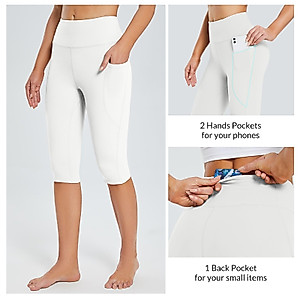 baleaf Women's High Waisted Capris Casual Summer Knee Length Leggings Petite Yoga Casual Workout Exercise Capris with Pockets White XL