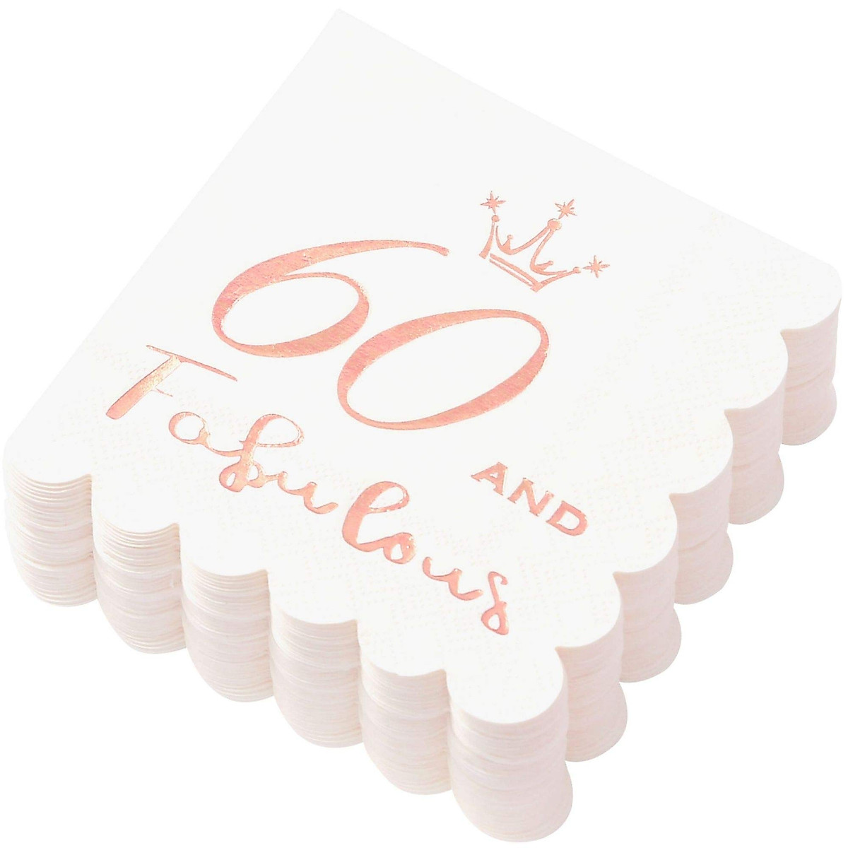 60 and Fabulous Cocktail Napkins Rose Gold - 60th Birthday Decorations for Women, Folded 5x5 Inches Disposable Party Napkins 3-Ply Paper Beverage Napkins, 60th Birthday Napkins, Wedding Anniversary