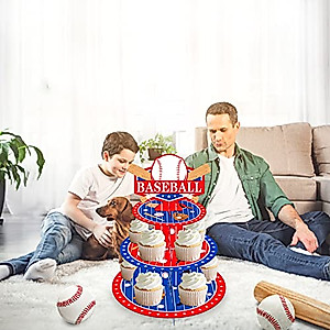 Baseball Theme Cupcake Stand 3 Tiered Baseball Cupcake Stand Sport Theme Cake Holder Baseball Player Cake Decoration for Baseball Softball Sport Birthday Party Supplies